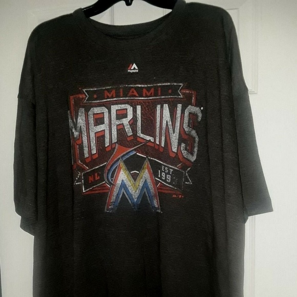 Majestic | Shirts | Mlb Miami Marlins Men Gray Tee | Poshmark